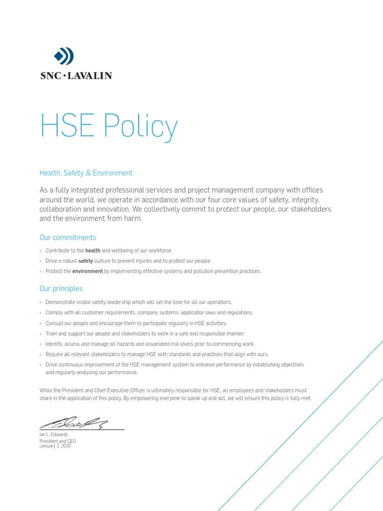 HSE Policy: Health, Safety & Environment | PDF | Business