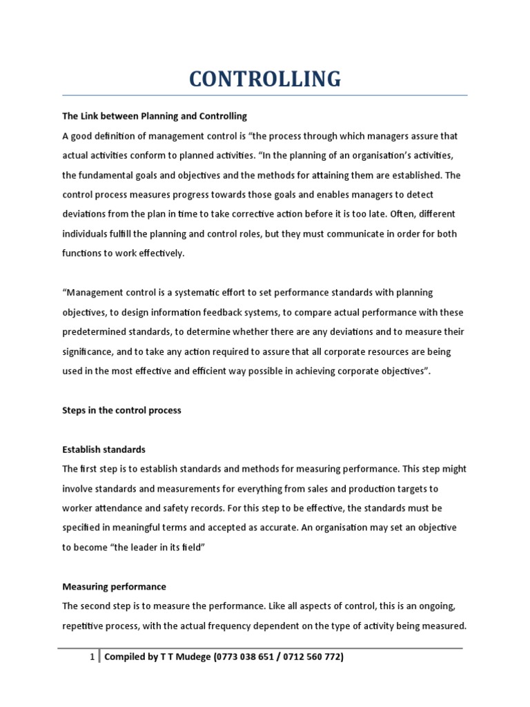 Controlling: The Link Between Planning and Controlling | PDF | Goal ...