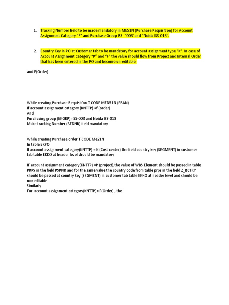 Tracking Number Field To Be Made Mandatory in ME51N | PDF