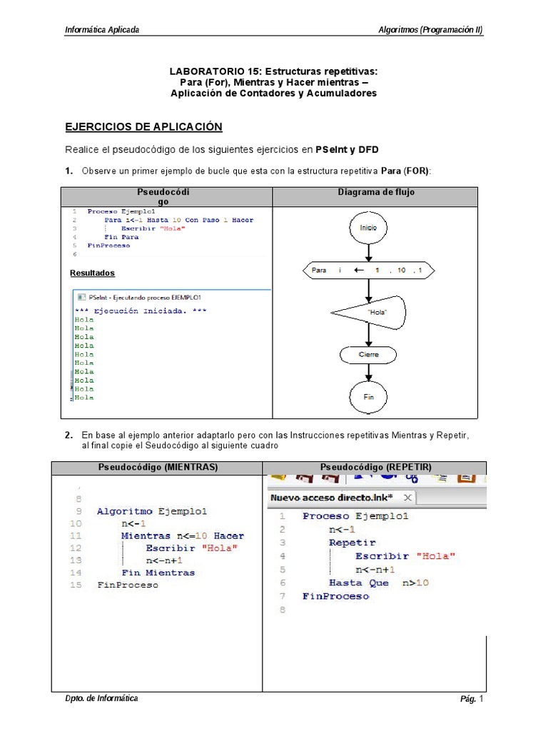 Aplicación de estructuras repetitivas y resolución de ejercicios ...