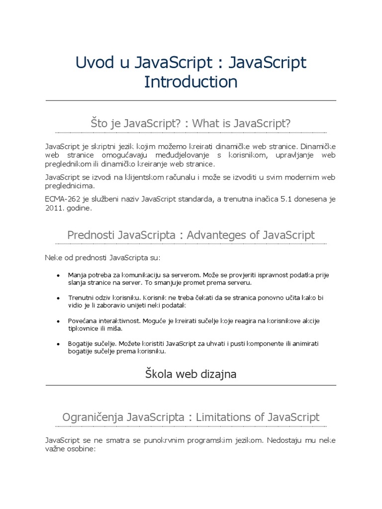 Uvod U JavaScript - Odt | PDF