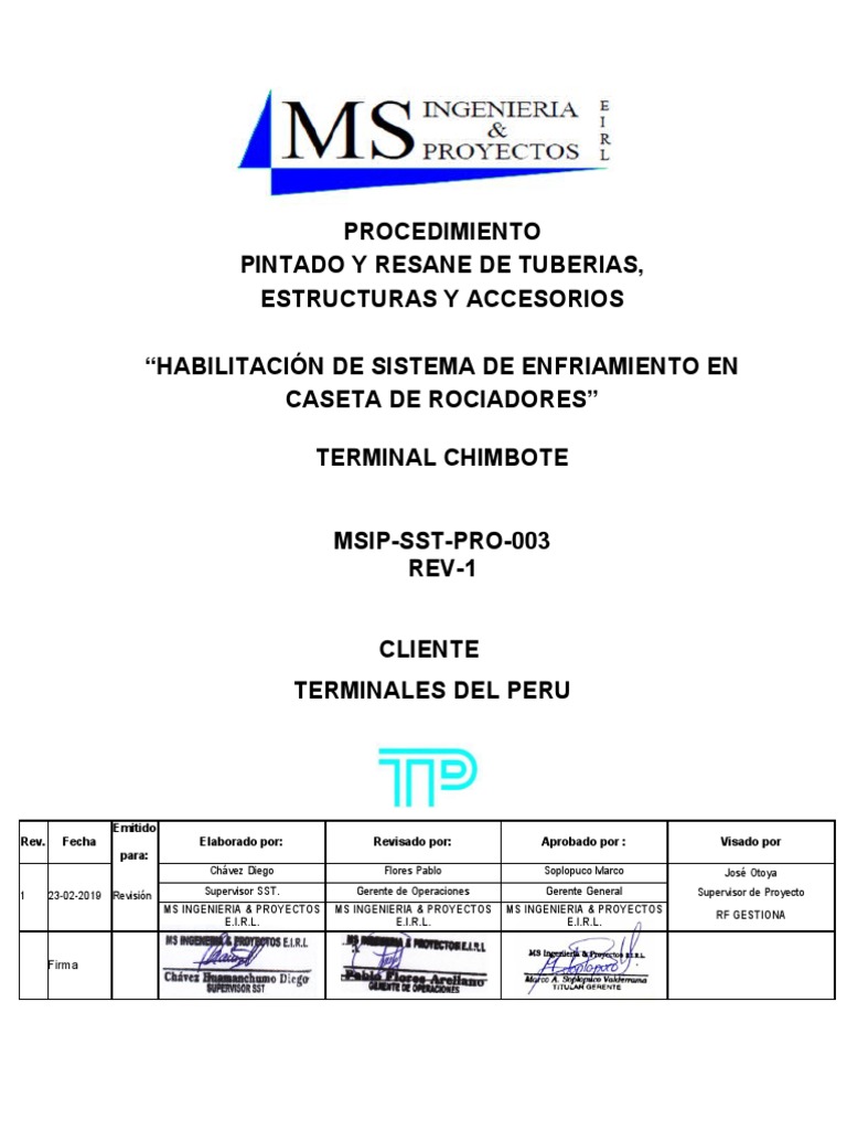 MSIP - SST-PRO-003 Procedimiento de Pintado y Resane de Tuberías ...