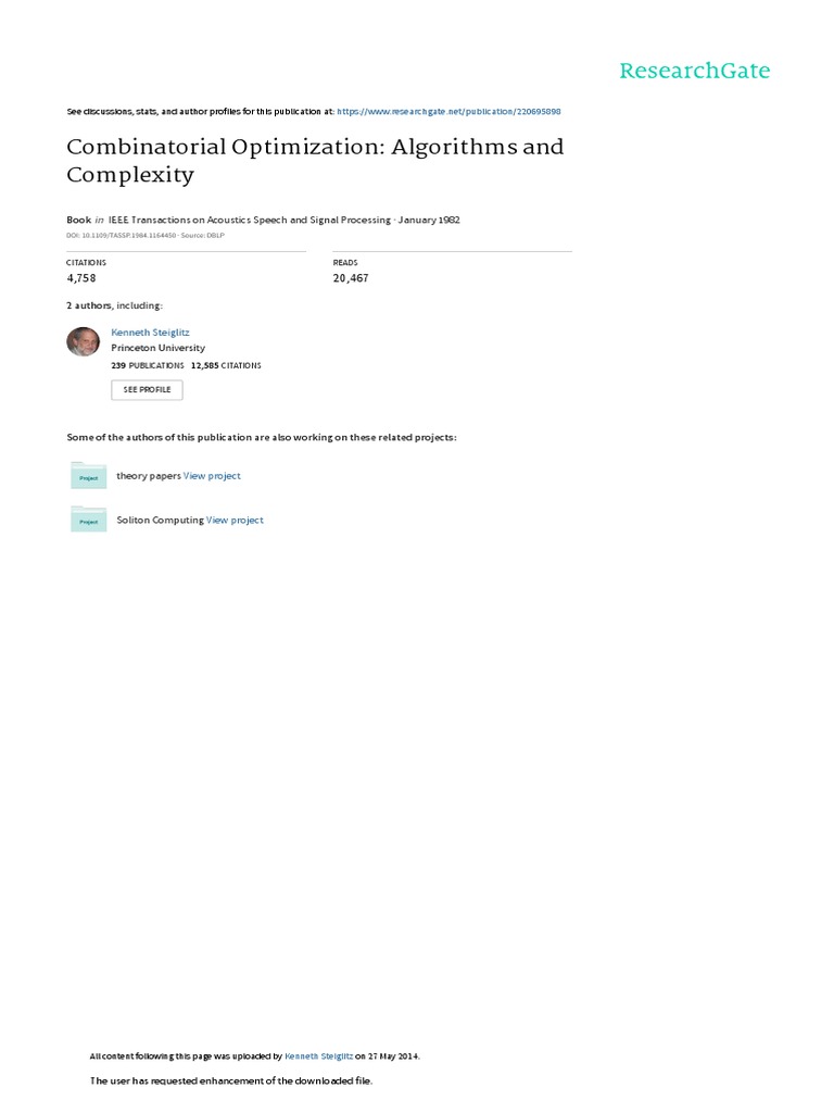 Christos Papadimitriou Combinatorial Optimization Algorithms And Complexity Pdf Pdf