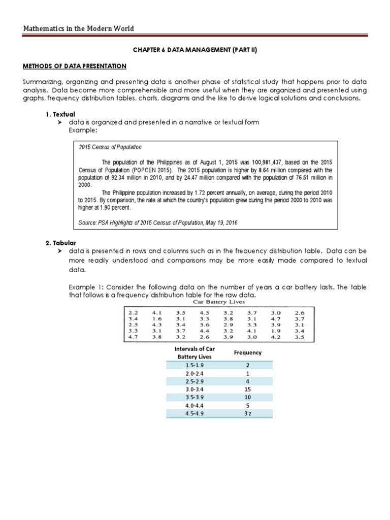 Mathematics in The Modern World: 2015 Census of Population | PDF ...