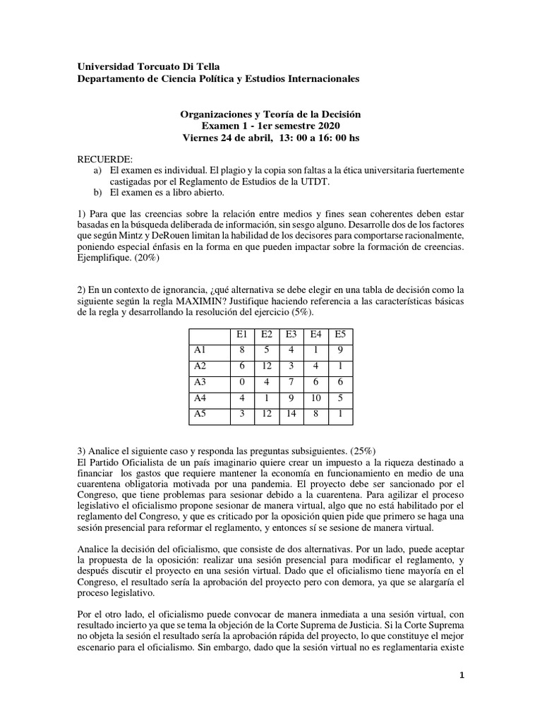 Examen Parcial OTD 2020 Final PDF | Descargar gratis PDF | Regulación | Science