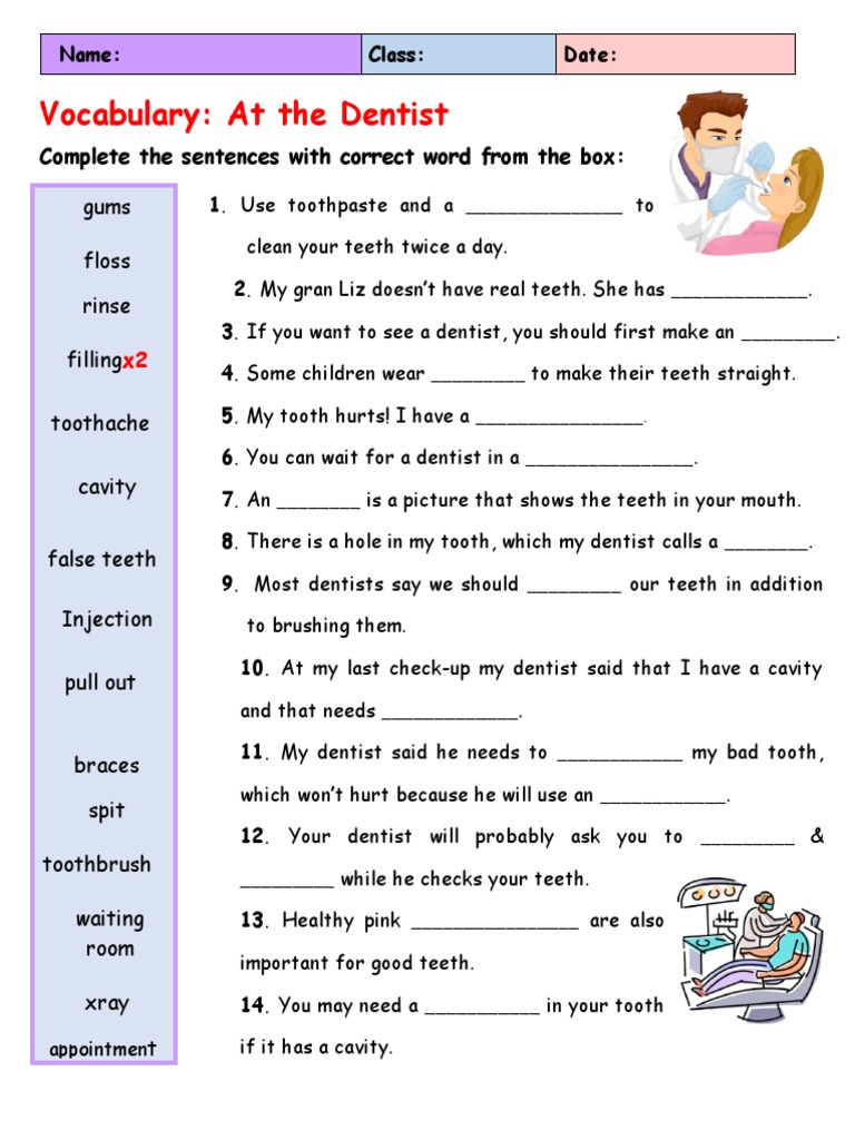 Dental Vocabulary Worksheet | PDF