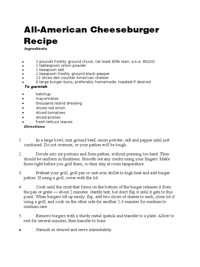 Classic Cheeseburger Recipe | PDF
