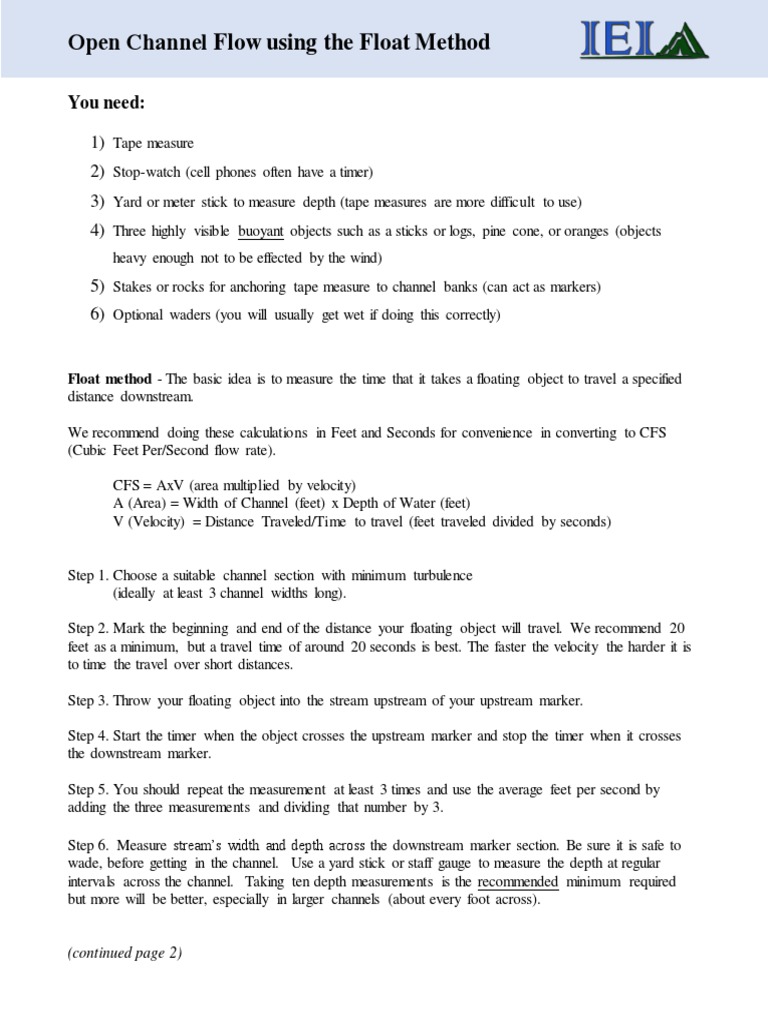 Measure Stream Flow with Float Method | PDF | Discharge (Hydrology) | Area