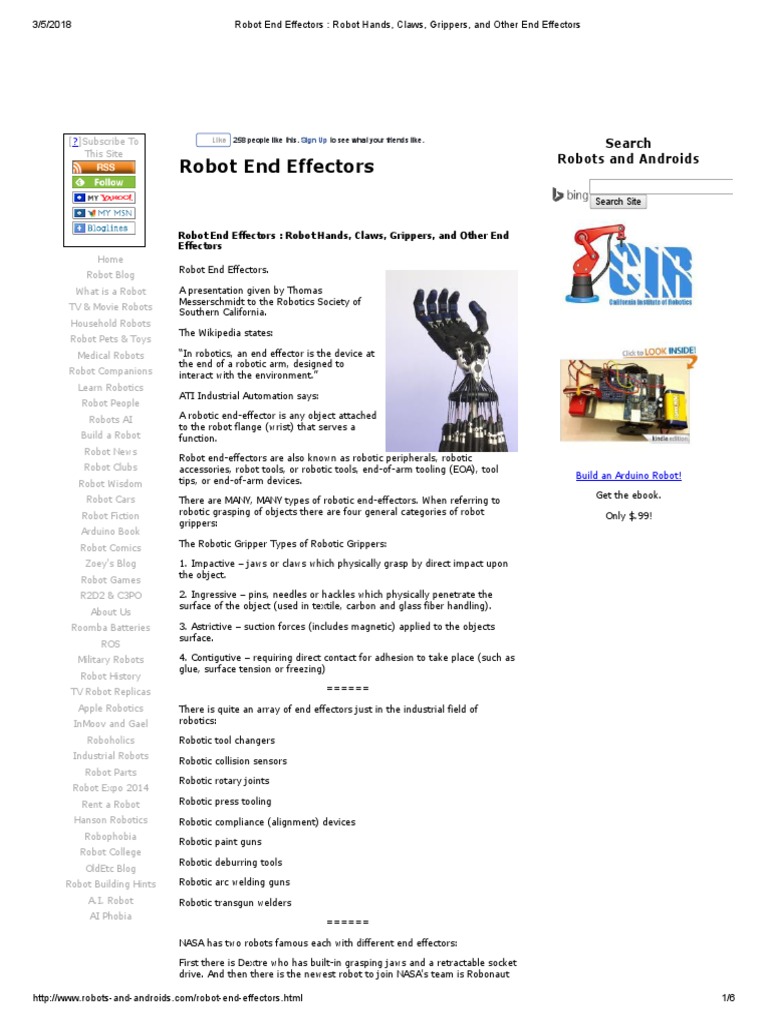 Robot End Effectors - Robot Hands, Claws, Grippers, and Other End Effectors | PDF | Robot | Robotics