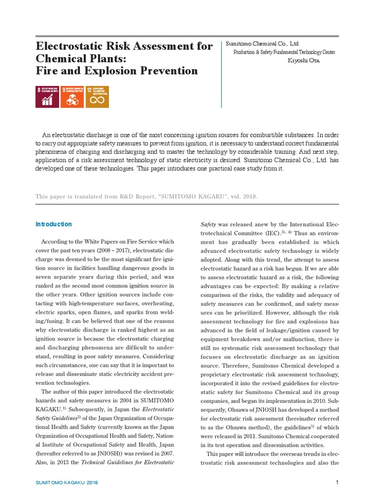 Electrostatic Risk Assessment For Chemical Plants: Fire and Explosion ...