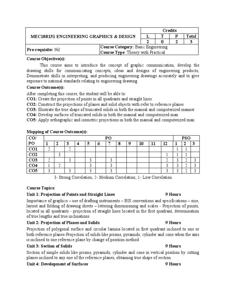 Engineering Graphics Course Overview | PDF | Geometry | Space