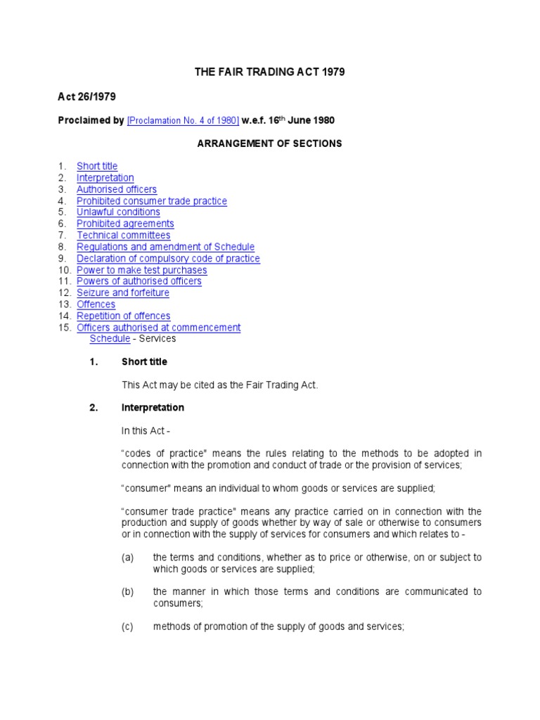 The Fair Trading Act 1980 Updated | PDF | Contractual Term | Search And ...