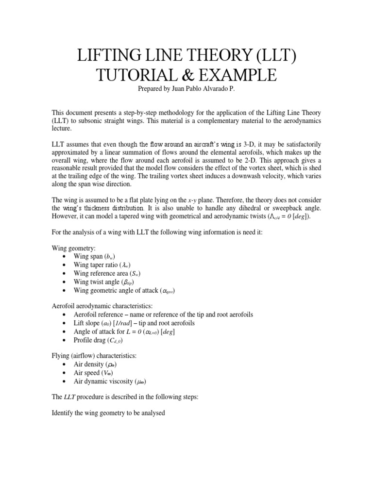 LIFTING LINE THEORY - Tutorial Example - PDF | PDF | Airfoil | Lift (Force)