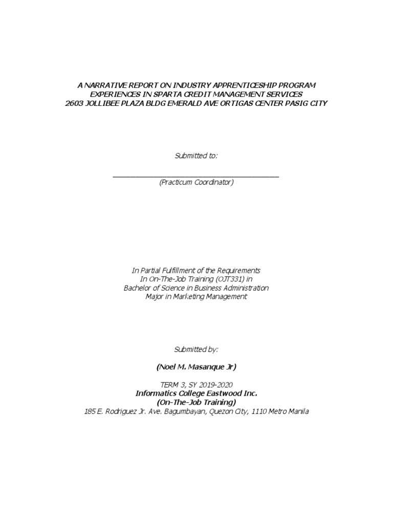 Noel Masanque Narrative Report Format | PDF | Information Technology ...