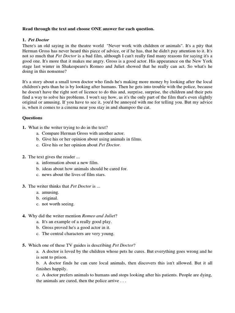 B1 - Reading - Comprehension 1 | PDF