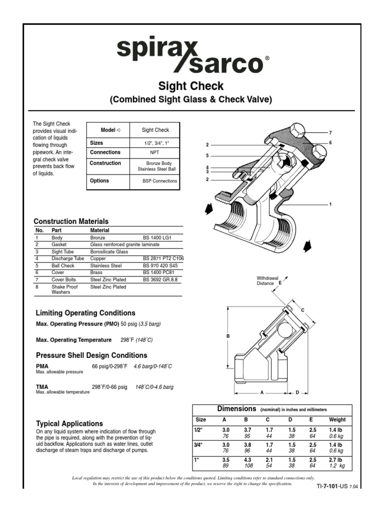 Combined Sight Glass & Check Valve | PDF | Pipe (Fluid Conveyance) | Valve