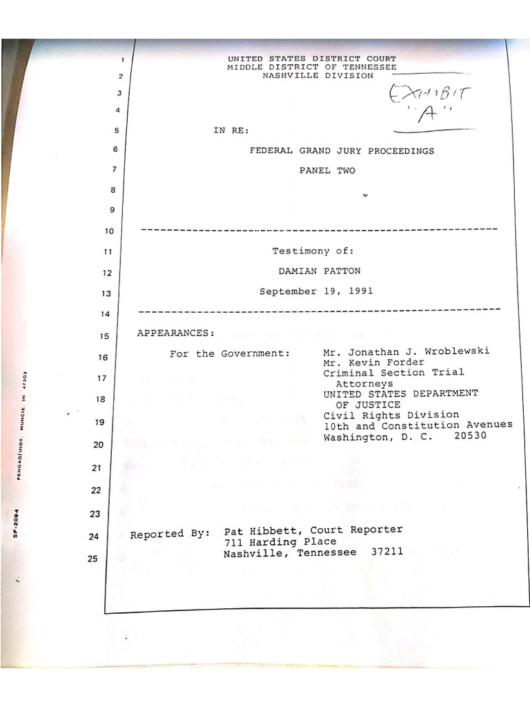 Damien Patton's 1991 Federal Grand Jury Testimony | PDF