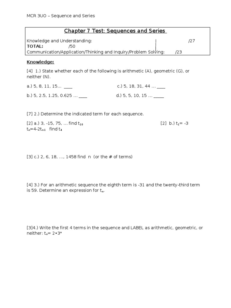 Sequences and Series Test Overview | PDF | Mathematical Concepts ...