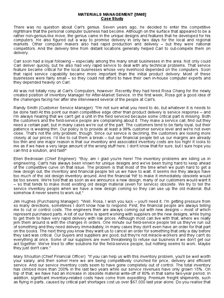 Carl's Computers Case Study Complete Solution With Explanation | PDF | Inventory | Prices
