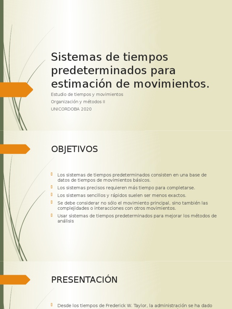 Sistemas De Tiempos Predeterminados Para Estimación De Movimientos