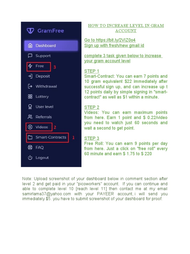 How To Increase Level in Gram Account | PDF