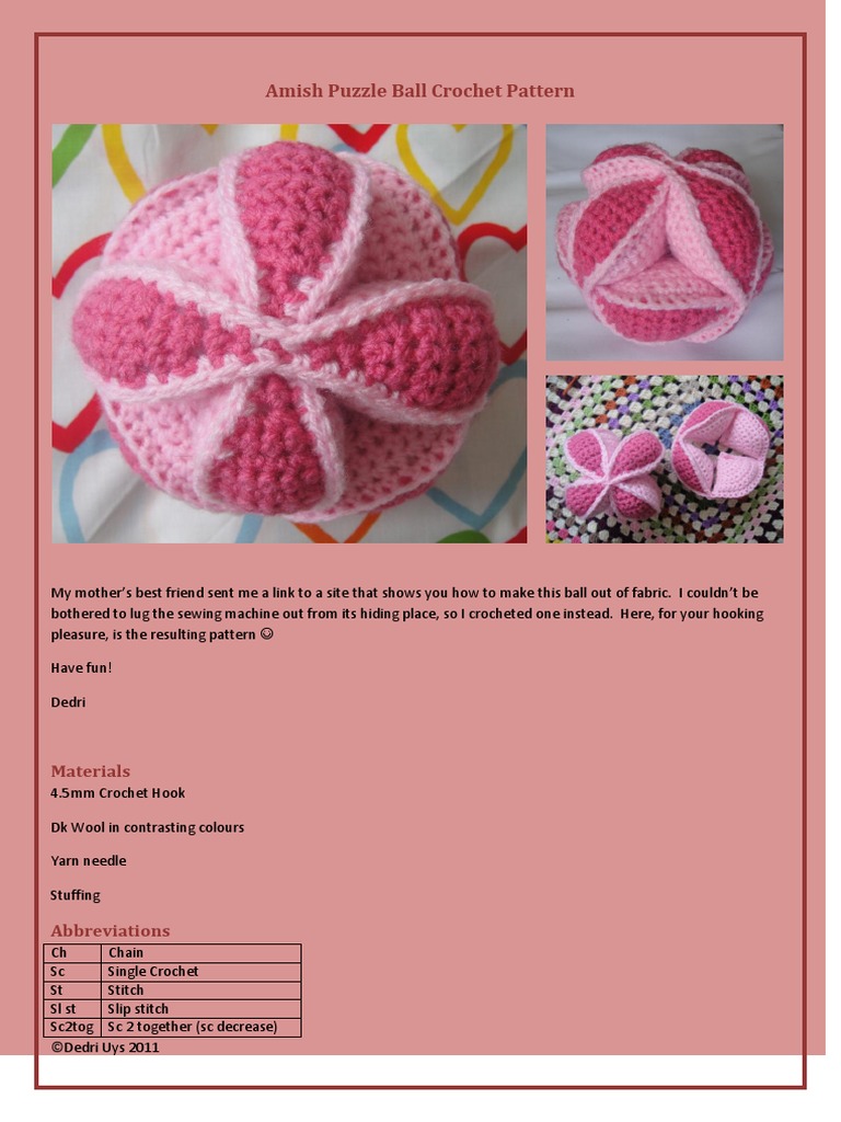 Amish Puzzle Ball Crochet Pattern: Materials | PDF | Crochet | Sewing