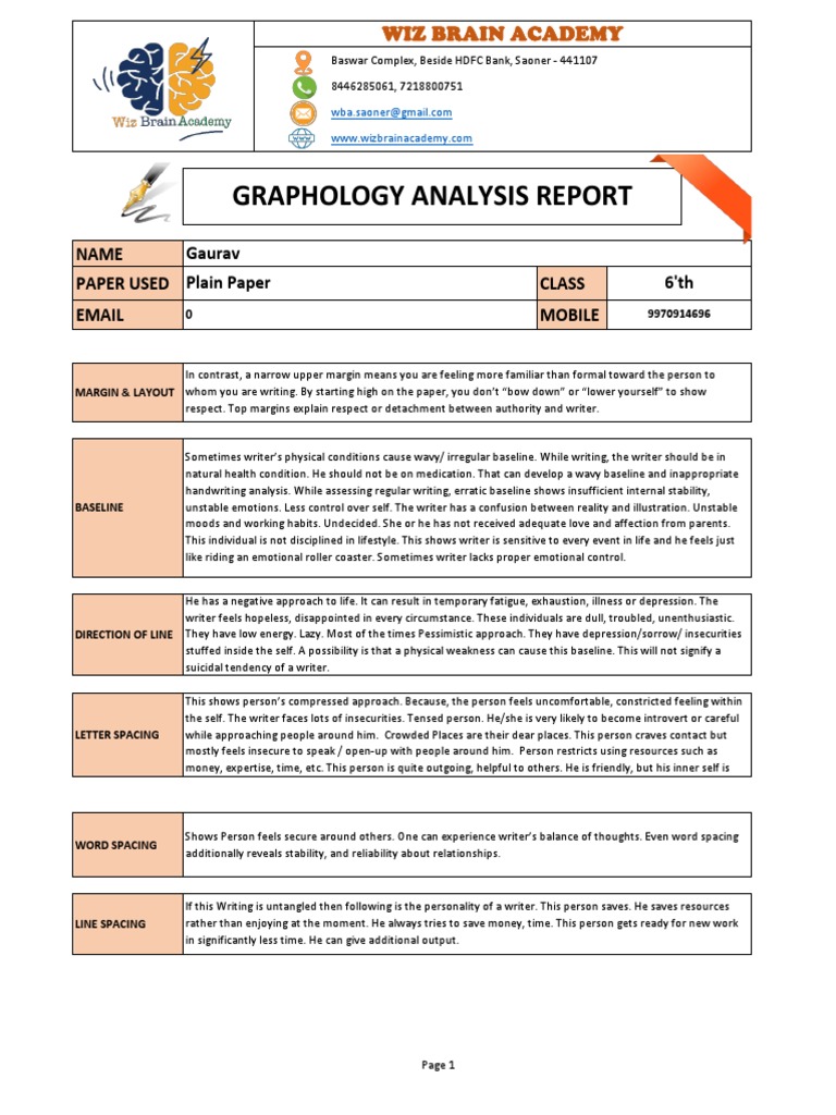 Graphology - Handwriting Analysis Report | PDF | Graphology ...