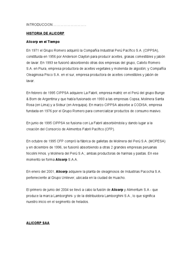 Alicorp | PDF | Alimentos | Comida y bebida