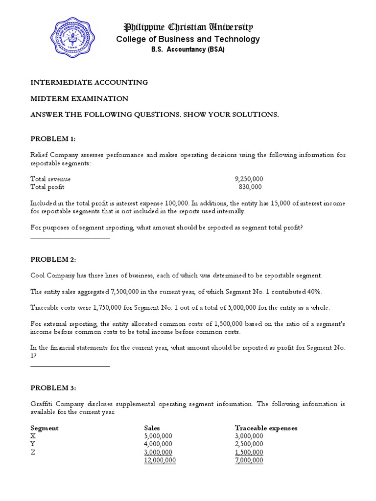 INTERMEDIATE ACCOUNTING - MIDTERM - 2019-2020 - 2nd Semester | PDF ...