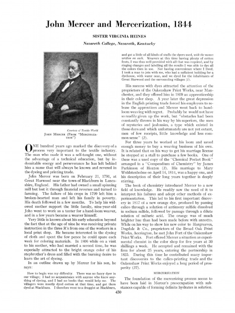 John Mercer Mercerization,: Nazareth College, Nazareth, Kentucky | PDF ...