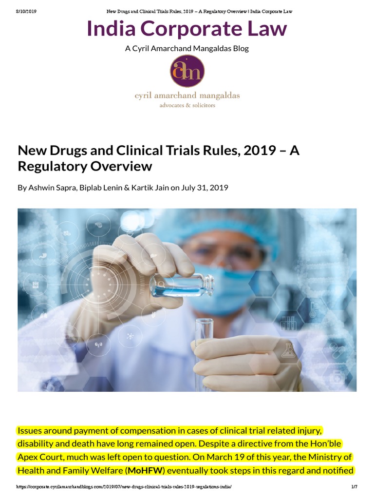 New Drugs and Clinical Trials Rules, 2019 - A Regulatory Overview ...