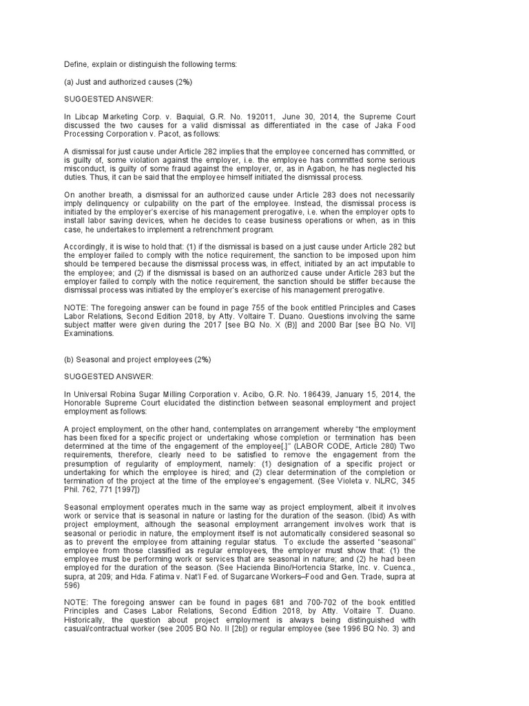 Labor Law BarQs and Answer 2019 | PDF | Employment | Physician