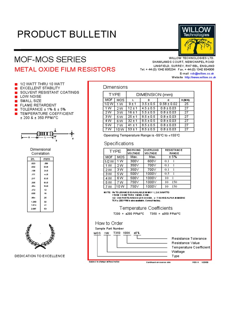 Product Bulletin: Mof-Mos Series | PDF | Electrical Resistance And ...