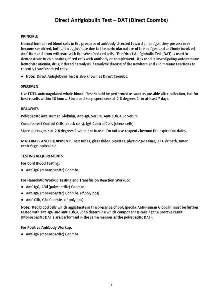 Direct Antiglobulin Test | PDF | Medical Specialties | Anatomy