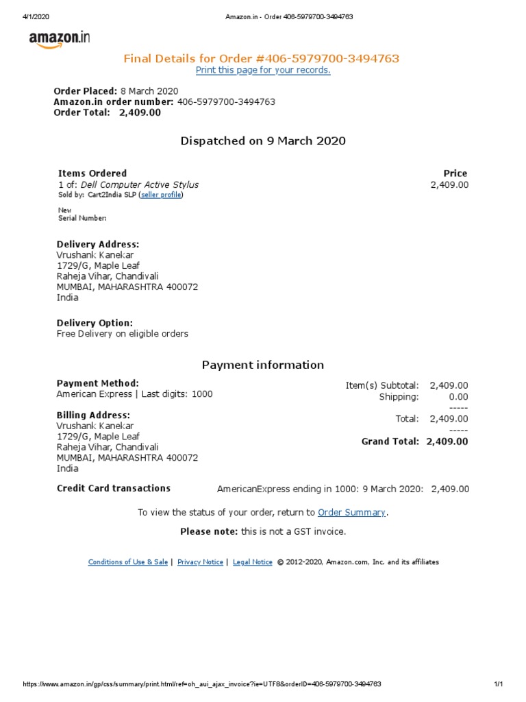 Amazon Receipt PDF | PDF | Receipt | Service Industries