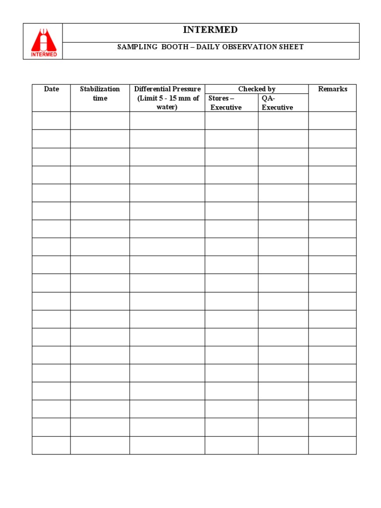 Intermed: Sampling Booth - Daily Observation Sheet | PDF