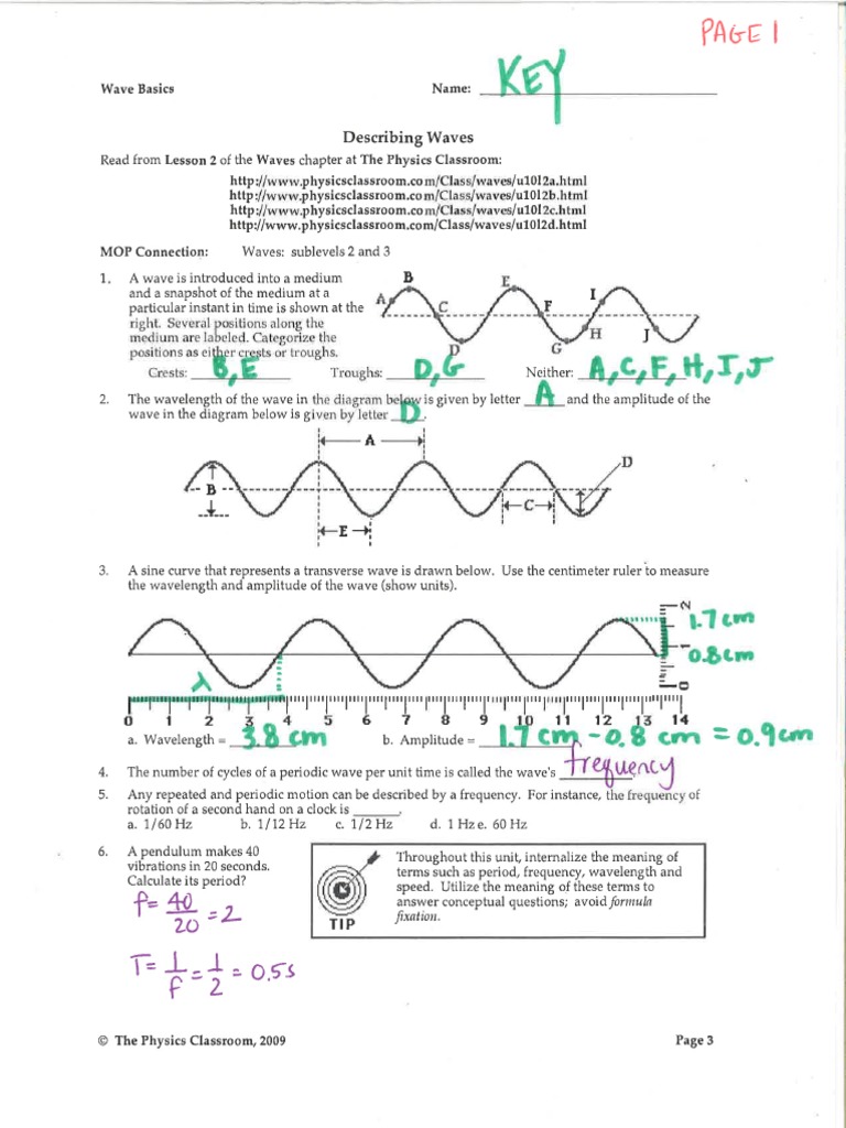 Unit 1 Wave Motion Worksheet Packet KEY PDF | PDF