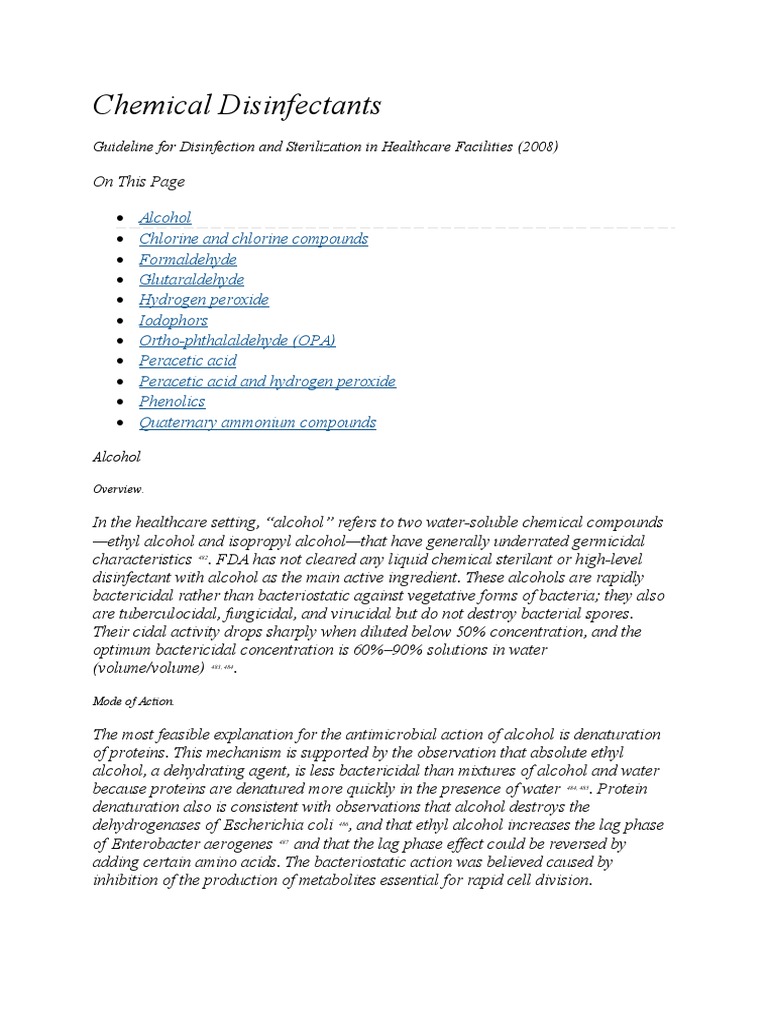 Chemical Disinfectants Guideline For Disinfection And Sterilization In