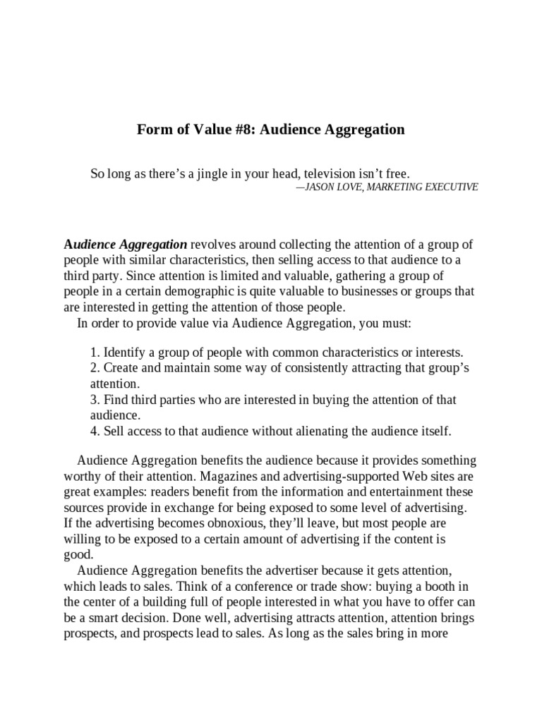 Form of Value #8: Audience Aggregation | PDF | Loans | Interest