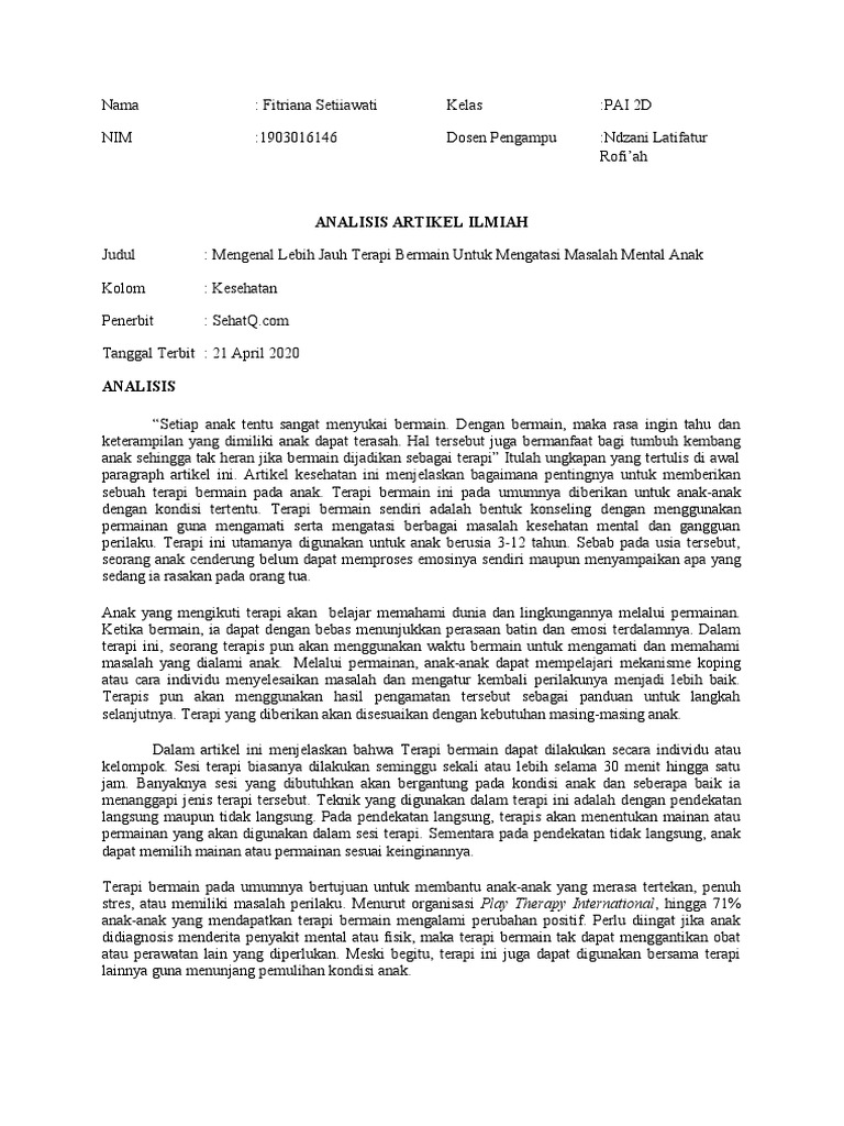 Contoh Analisis Artikel Ilmiah | PDF