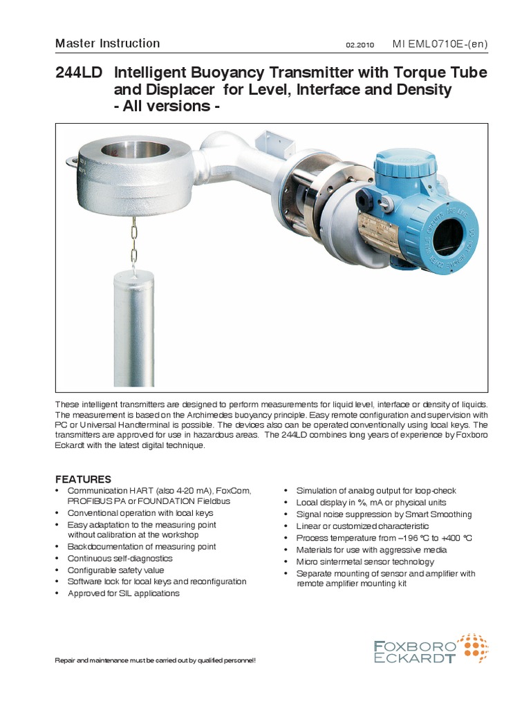 244LD Intelligent Buoyancy Transmitter With Torque Tube and Displacer ...
