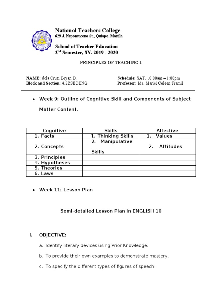 National Teachers College: School of Teacher Education 2 Semester, SY ...