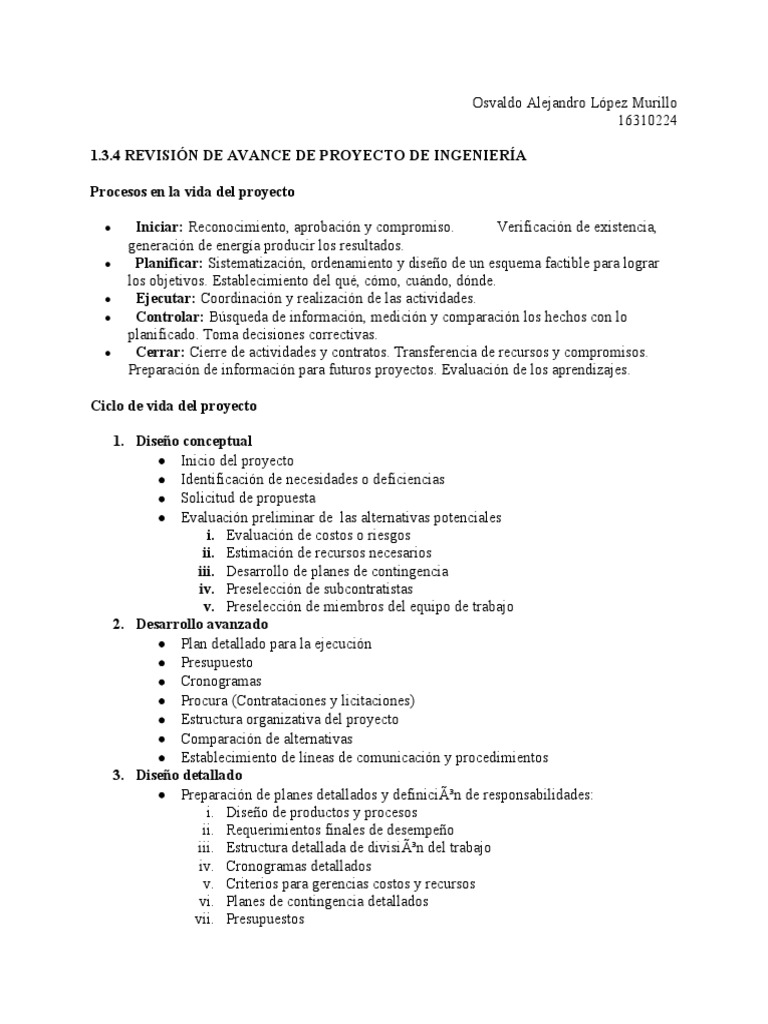 Revisión de Avance de Proyecto de Ingeniería | PDF | Presupuesto | Diseño