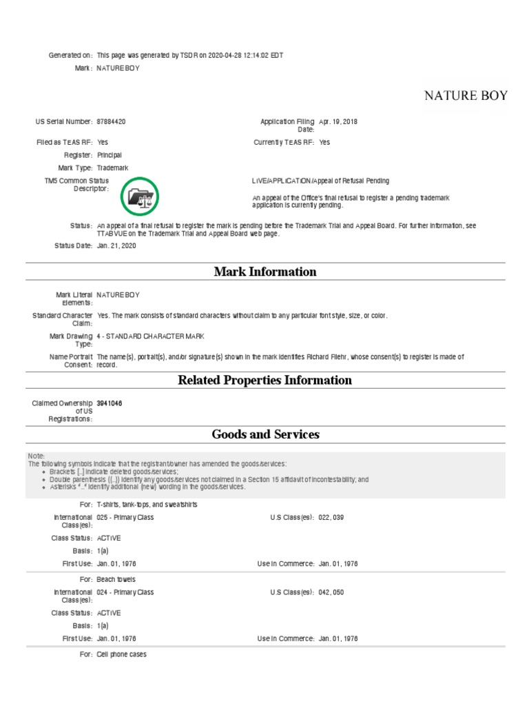 NATURE BOY Application Listing | PDF | United States Patent And ...