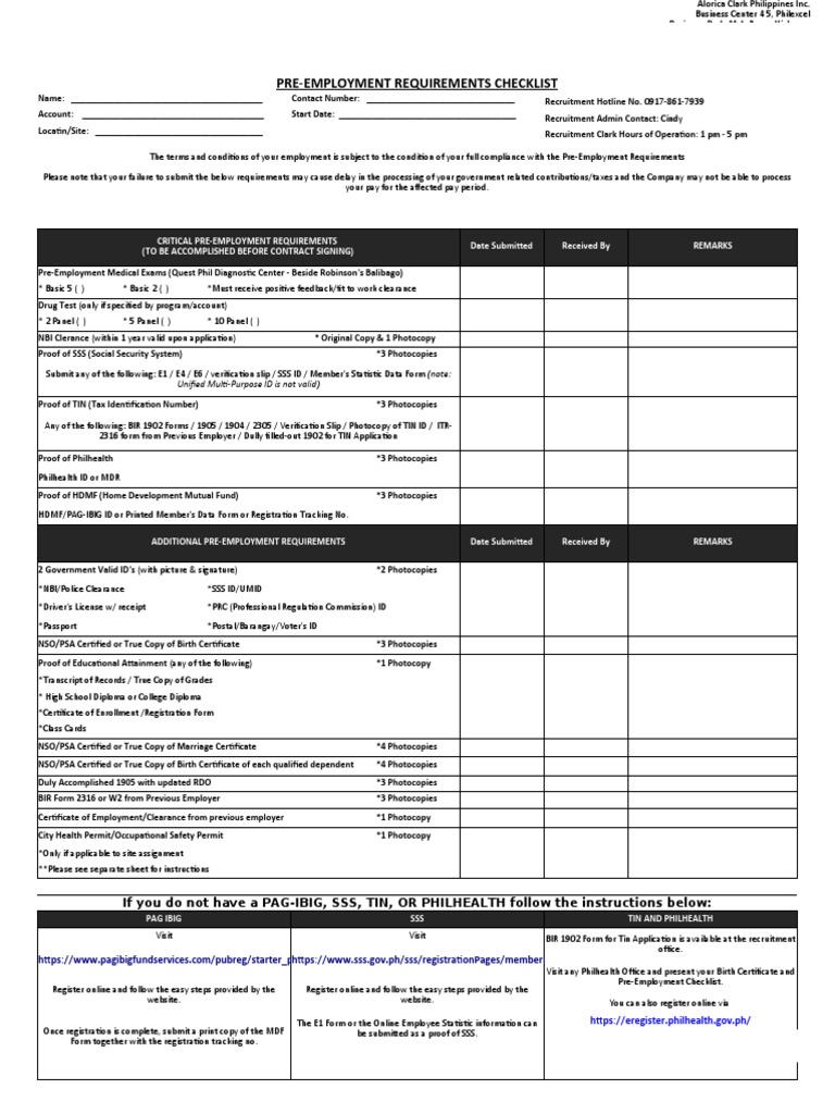 Pre-Employment Checklist | PDF | Birth Certificate | Government And ...