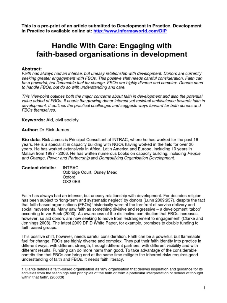 Engaging Faith Based Organizations in Development PDF | PDF | Faith ...