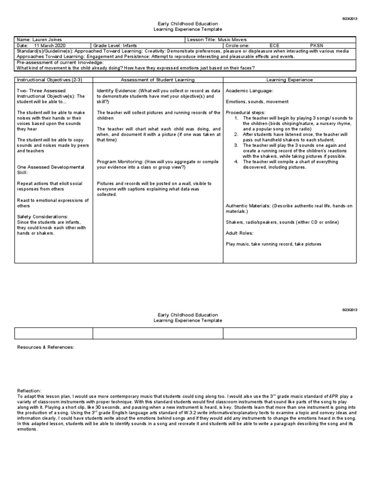Music Lesson Plan | PDF | Early Childhood Education | Teachers