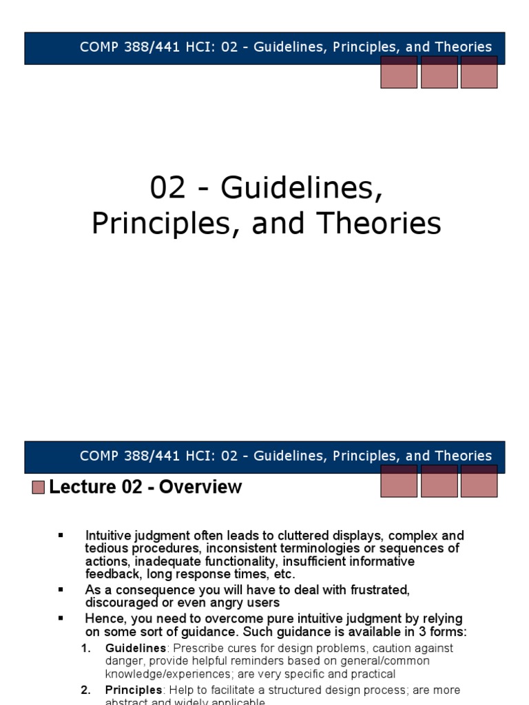 COMP 388/441 HCI: 02 - Guidelines, Principles, and Theories | PDF ...