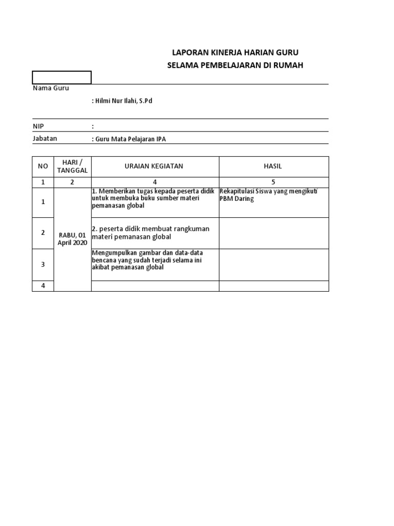 Contoh Format File Harian Guru | PDF