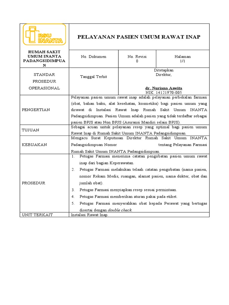 Pelayanan Rawat Inap RS Inanta Padangsidimpuan | PDF